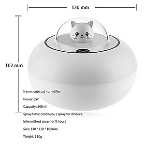 400ML household humidifier, night light cold fog humidifier, automatic timing off, automatic shutdown without water, whisper silent air humidifier, cute kitten, plant, office (Purple)