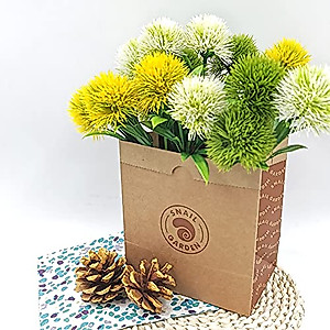 SNAIL GARDEN 15Pcs Artificial Dandelion, Artificial Flowers Plants Bouquet with 1 Vase Kraft Paper Bag-Plastic Shrubs Brushes Plant Fake Grass for Indoor Outdoor(White,Yellow,Green)
