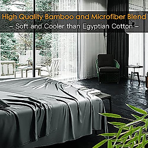 Shilucheng Bamboo_ 6-Piece King Size Bed Sheets Set 1800 Thread Count 16 Inch Deep Pockets Cool Eco Friendly Soft and Comforterble(King,Dark Grey)