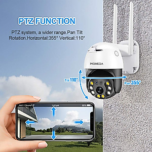 INQMEGAPRO 5MP PTZ WiFi Security Camera Outdoor, 1920P HD Wireless Surveillance Camera, Waterproof IP Camera, 2-Way Audio, Enhanced Night Vision, Motion Detection, ONVIF, SD Card Slot,393-5MP