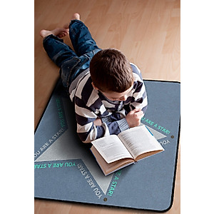 Flagship Carpets You are a Star Kid's Floor Seating Square Rug for Home or School Area Rug for Social Distance Learning, Children's Activity Room Carpet for Reading and Playing, 30" x 30", Gray/Teal
