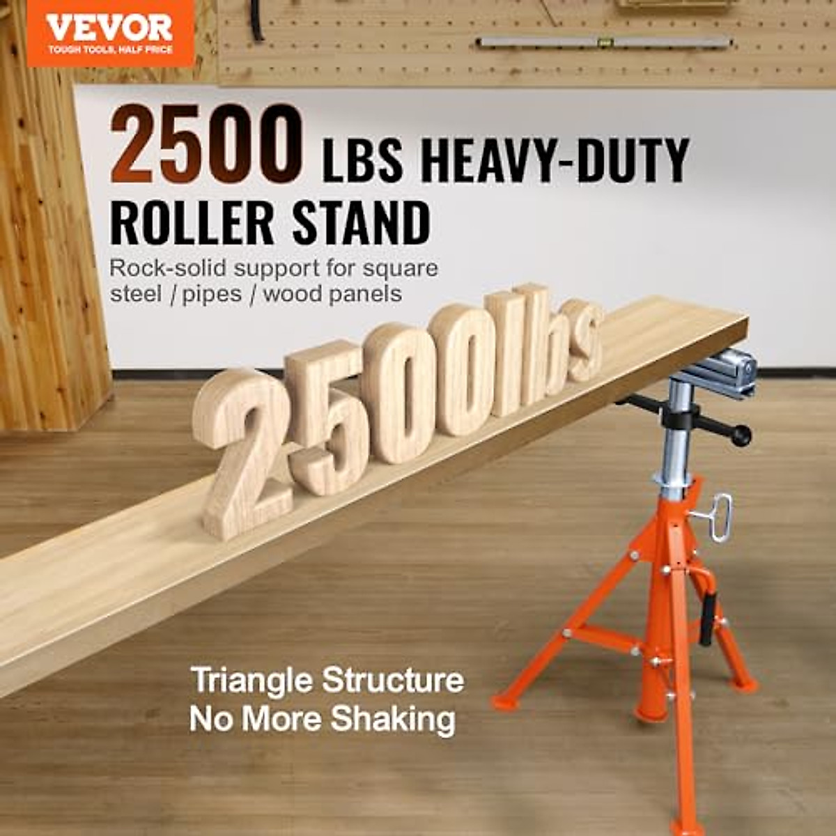 VEVOR Roller Stand, Heavy Duty 2500 LBS Load Capacity Tool Stand - 28"-52" Height Adjustable - Foldable Space-Saving Design - for Woodworking and Metalworking Long Boards, Metal Pipes or Bars