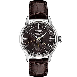 SEIKO PRESAGE Power Reserve"Black Cat Martini" Brown Dial Leather Watch SSA393J1