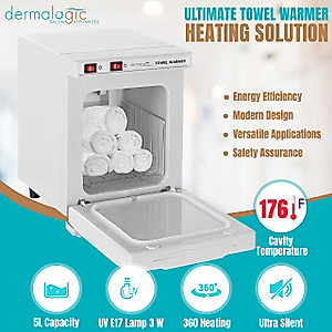DERMALOGIC Towel Warmer, Towel Heater Warmer Cabinet 2 in 1 Electric Equipment 5L Massage Facial Spa Beauty Salon Nails Shop GYM Home, White