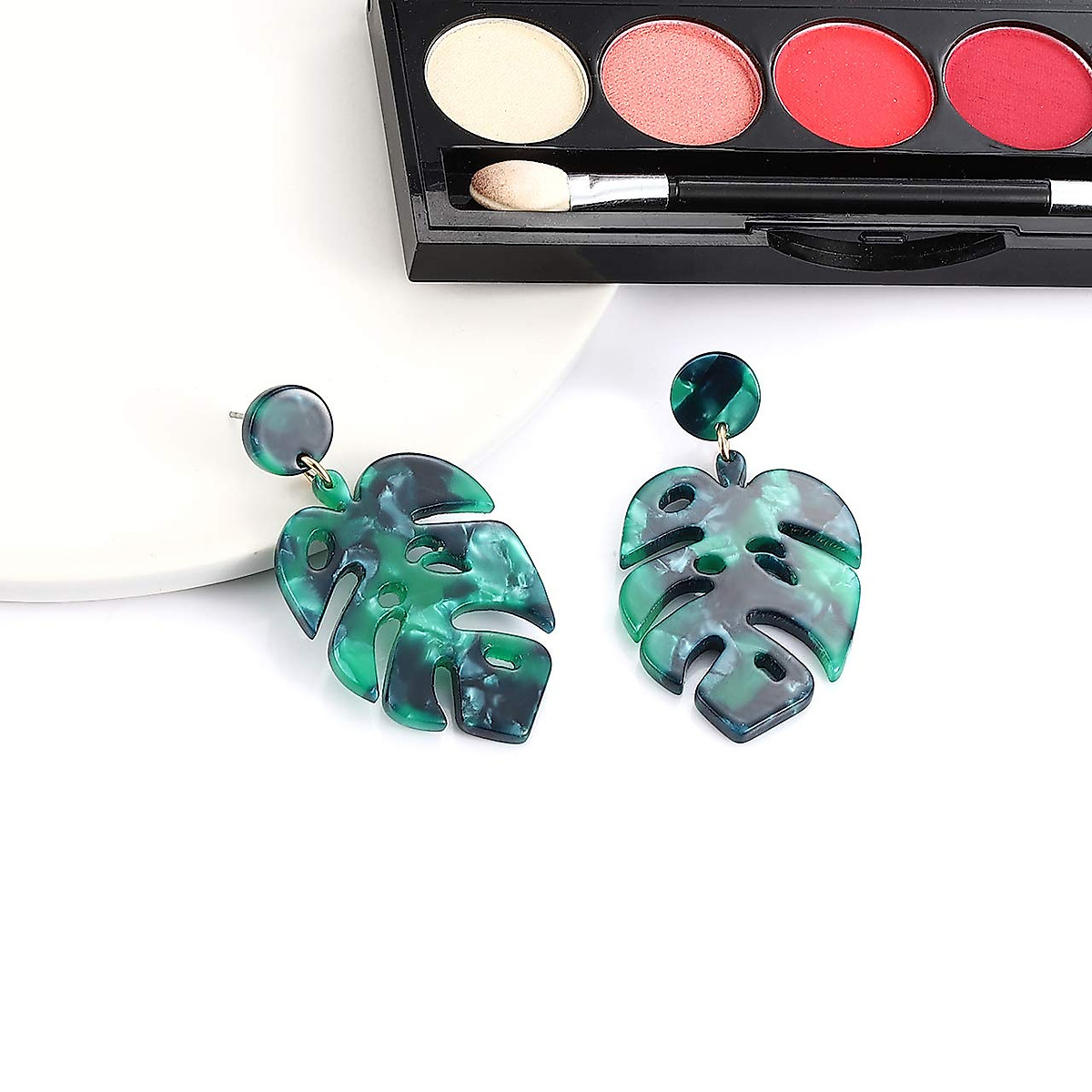 Acrylic Earrings For Women Statement Palm Leaf Earrings Resin monstera Drop Dangle Earrings Fashion Jewelry (Green)