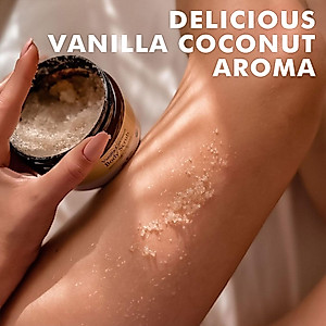Organic Vanilla Coconut Body Scrub - USA Made Sugar Scrub with Natural Ingredients, Moisturizing Body & Foot Exfoliator for Dry and Sensitive Skin, Removes Dead Skin Cells & Reduces Ingrown Hair