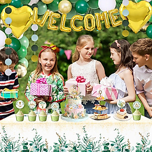 Sage Green Baby Shower Decorations, Neutral Baby Shower Party Decorations for Boy Girl with Oh Baby Backdrop, Tablecloth, Cake Topper, Balloon Garland, Dots Banner for Woodland Safari Gender Decor