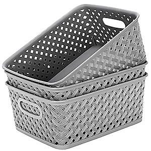 MaxGear Organization and Storage 3 Packs, Plastic Storage Bins Organizer Bins, Woven Baskets for Storage, Plastic Baskets with Handles Storage Baskets for Organizing, Basket Organizer for Home