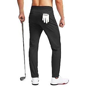 Pudolla Men's Golf Pants Stretch Sweatpants with Zipper Pockets Slim Fit Work Casual Joggers Pants for Men (Black Large)