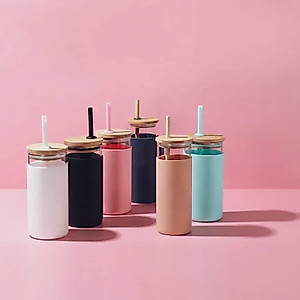 Aster Home Collection 20oz Glass Tumbler with Straw (Charcoal Grey)