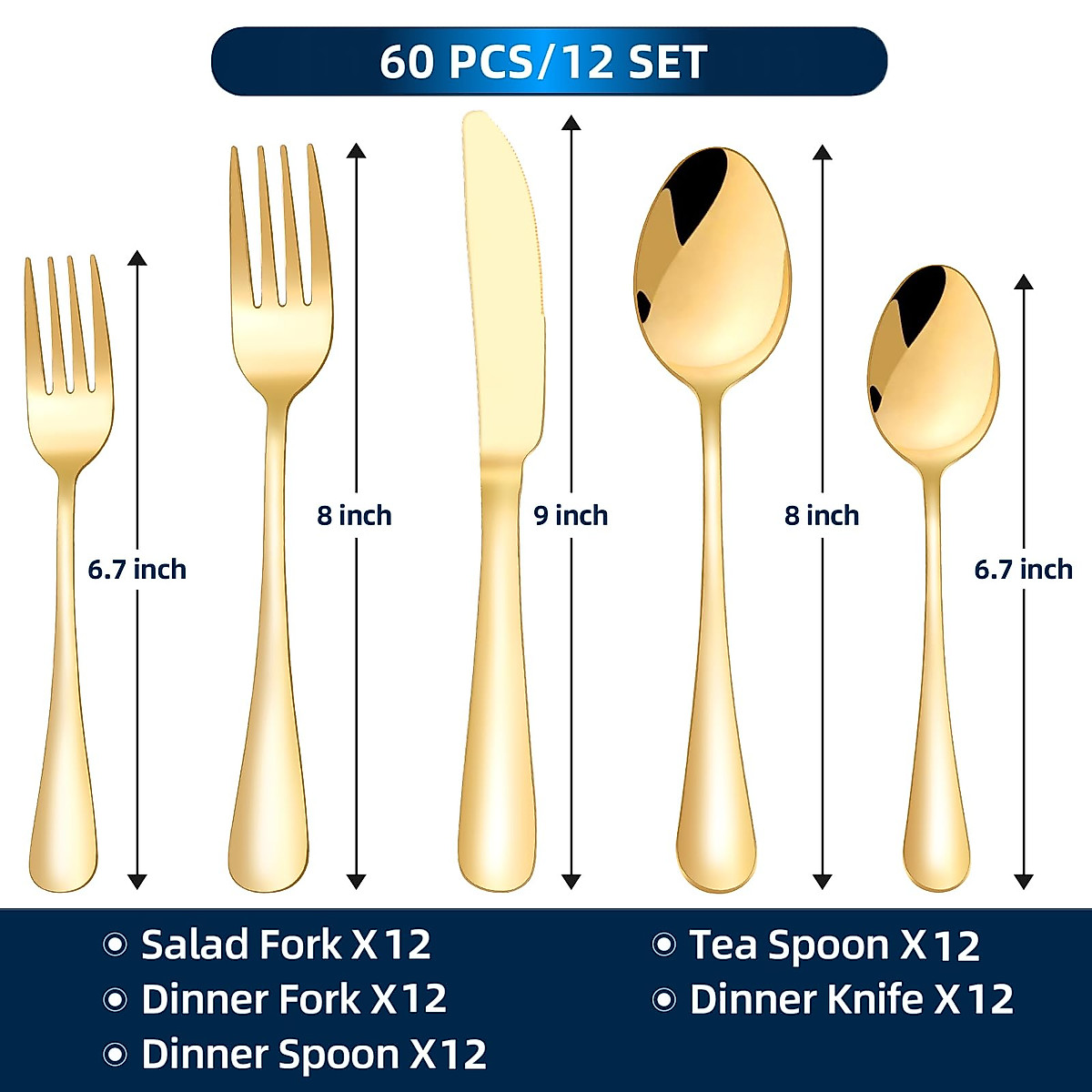 ITITT 60-Piece Silverware Set,Silverware Set for 12, Stainless Steel Flatware Cutlery Set For Home Kitchen Restaurant Hotel, Kitchen Utensils Set, Mirror Polished, Dishwasher Safe