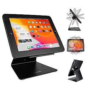 CarrieCathy Desktop Anti-Theft Security Kiosk POS Stand Holder Enclosure with Lock & Key, Compatible with iPad 2,3,4, iPad air, iPad air 2, iPad Pro 9.7", iPad 2017 & 2018, Flip & Rotate Design, Black