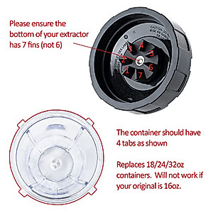 2 Replacement 24 oz Cups with Lid & Extractor Blade [7-FIN ONLY] for Ninja Blender (Auto iQ BN801 BL480-30 BL640-30 BL642-30 NN100-30 BL2012)