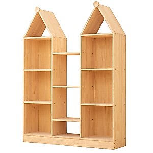 ChubanCraft 3 Tier Storage Cabinet Organizer Wooden Kids Bookshelf Toy Shelf Wood Open Display Cabinet Storage Bookcase Gift Natural (45.27" L x 11.81" W x 59.84" H)