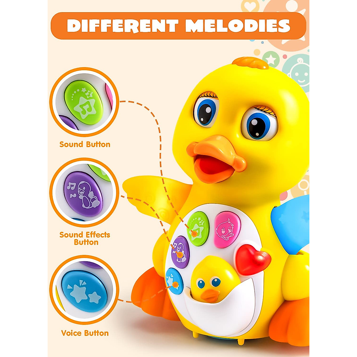 JOYIN Baby Toys Duck, Infant Musical Toys 18+ Months, Tummy Time Toys with Music & Lights, Light Up Learning Toys, Dancing Crawling Baby Toy, Baby Easter Basket Stuffers Gifts
