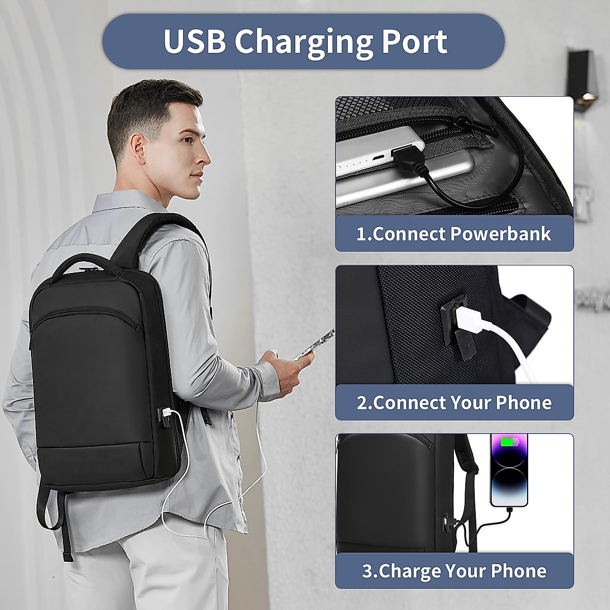 Slim Laptop Backpack for Men 15.6 Inch Lightweght Business Backpack Waterproof Travel Backpack with USB Charger Port Computer Bag College Backpacks Gifts for Men Women