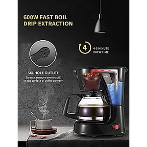 Gevi 4 Cups Small Coffee Maker, Compact Coffee Machine with Reusable Filter, Warming Plate and Coffee Pot for Home and Office