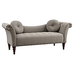 Pemberly Row 75" Traditional Fabric Settee with 2 Pillows in Brown