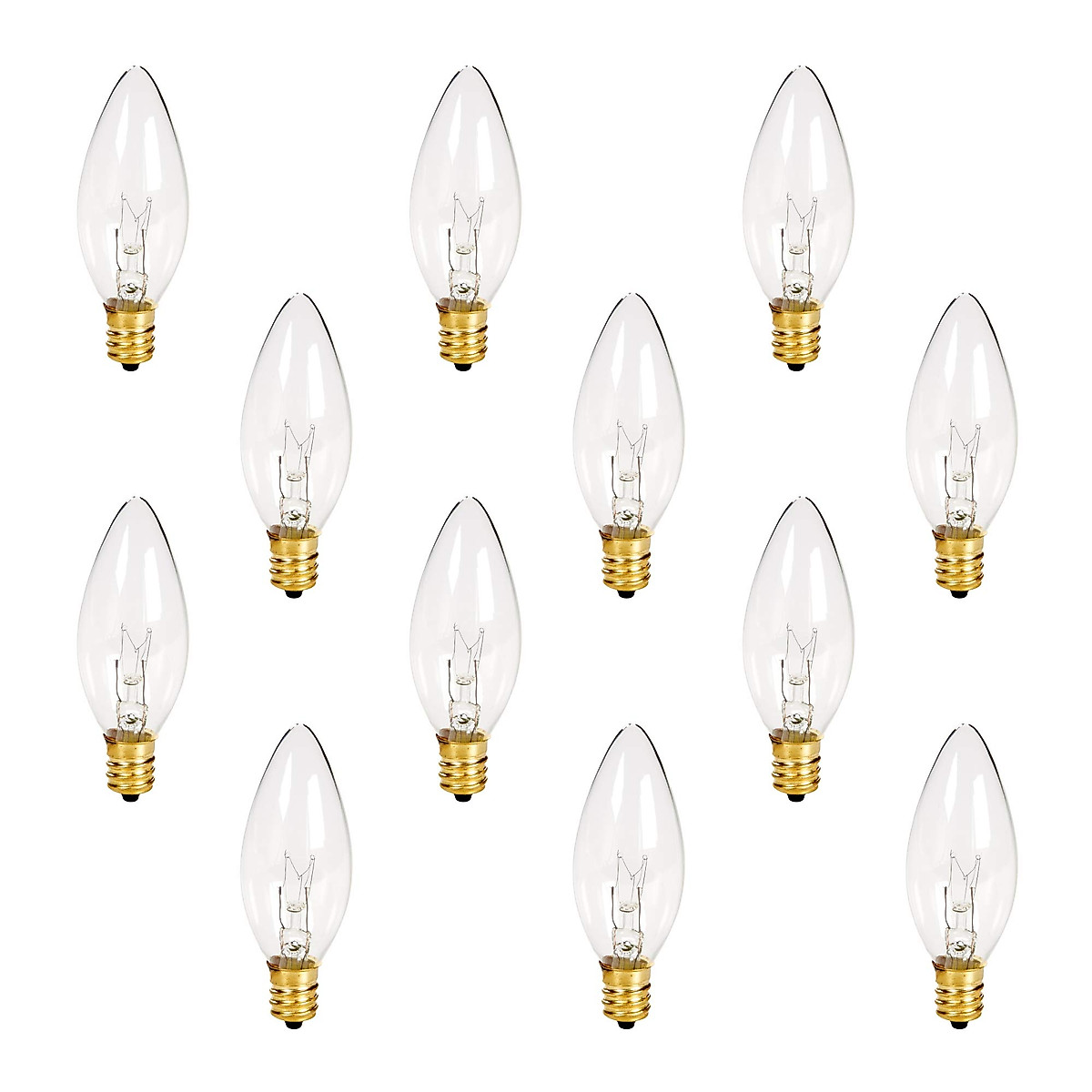 Holiday Joy - Crystal Clear Torpedo Tip Candelabra Replacement Bulbs - Great for Electric Window Candle Lamps - 7W - 120 Volts - E12 (12 Pack)