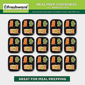 Freshware Meal Prep Containers [150 Pack] 3 Compartment with Lids, Food Storage Containers, Bento Box, BPA Free, Stackable, Microwave/Dishwasher/Freezer Safe (24 oz)