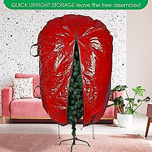 ProPik Upright Christmas Tree Storage Bag - Fits 7.5 Ft. Xmas Tree - Heavy Duty Polyethylene, Waterproof Bag for Christmas Tree Storage - Reusable, Adjustable, Zipper Closure, Ergonomic Handles for Transportation (7.5ft, Red)