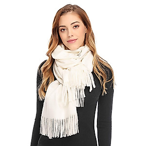 Bienvenu Dragonfly Detail Large Women Soft Cashmere Wool Wraps Shawls Stole Scarf,White