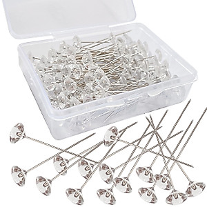 100pcs Corsage Boutonniere Pins 2 Inch Bouquet Flower Floral Diamond Rhinestones Pins Crystal Head Clear Straight Pins for Wedding Bridal Hair Accessories Jewelry Decoration DIY Craft Sewing