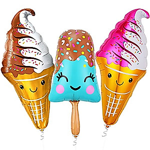 KatchOn, Giant Ice Cream Balloon - 39 Inch, Pack of 3 | Ice Cream Party Decorations | Popsicle Balloons for Ice Cream Birthday Party Decorations | Ice Cream Cone Balloon for Ice Cream Decorations