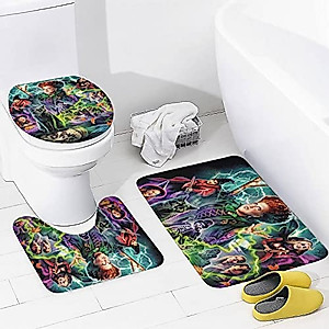 4pcs Halloween Shower Curtain Sets, Bathroom Sets with Shower Curtain, Toilet Lid Rug, Contour Mat and Bath Mat, Shower Curtain with 12 Hooks for Bathroom Set Decor (72 X 72 Inch)