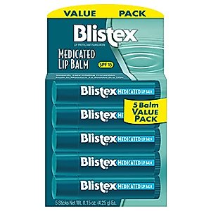 Blistex Medicated Lip Balm, 0.15 Ounce, Pack of 5 – Prevent Dryness & Chapping, SPF 15 Sun Protection, Seals in Moisture, Hydrating Lip Balm, Easy Glide Formula for Full Coverage