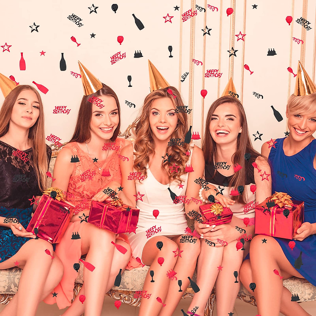 3000 PCS Red Black Happy Birthday Confetti Metallic Foil Stars Birthday Cake Balloon Confetti Table Scatter Confetti Decoration for Birthday Party Anniversary Baby Shower DIY Arts and Crafting