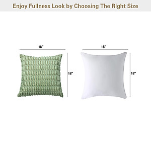 Volcanics Pack of 2 Sage Green Decorative Throw Pillow Covers 18x18 Inch, Soft Corduroy Striped Square Cushion Cases, Modern Farmhouse Boho Home Decor for Spring Couch Bed Sofa Living Room