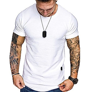 Fashion Mens T Shirt Muscle Gym Workout Athletic Shirt Cotton Tee Shirt Top White Large