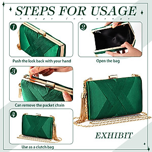 Jadive 3 Pcs Clutch Purses for Women Handbag Evening Purses Bag for Wedding Vintage Banquet Handbag Earrings Necklace Set(Emerald Green)