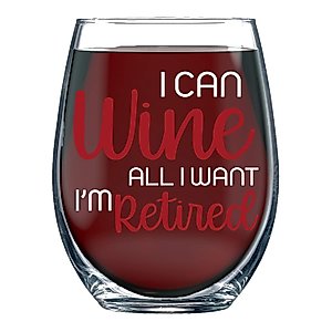 I Can Wine I'm Retired - 15oz Funny Stemless Wine Glass Perfect Retirement Gift for Women Men Dad Mom Unique Present for Friends Coworkers Office Boss Grandma & Family Retiree Retiring - By Funnwear