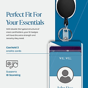 2 Pack ID Badge Holder With Clip – Badge Reels Retractable Heavy Duty – Clear Id Card Holder Retractable – Vertical Lanyard Id Holder with Carabiner Badge Reel – Badge Holders with 24 inches Pull Cord