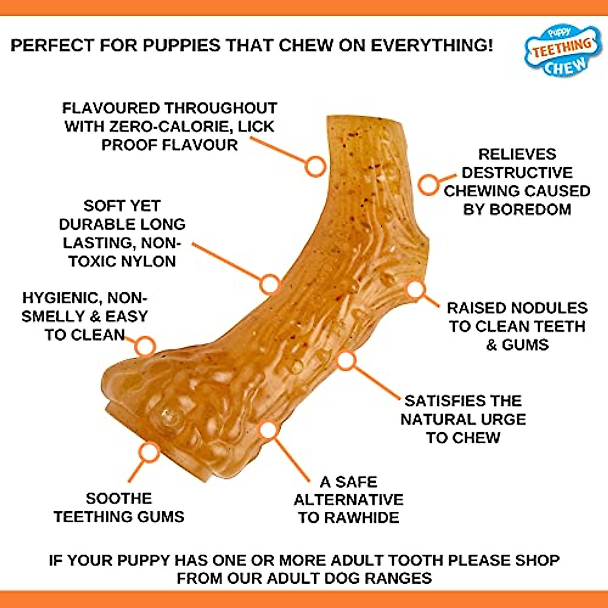 Nylabone Puppy Chew Gentle Chewing Puppy Antler Alternative Chicken Flavored Dog Chew Toy, Petite