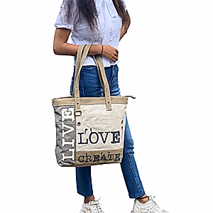 Mona B. Vintage Recycled Upcycled Canvas Life Is Short with Vegan Leather Trim (Tote)