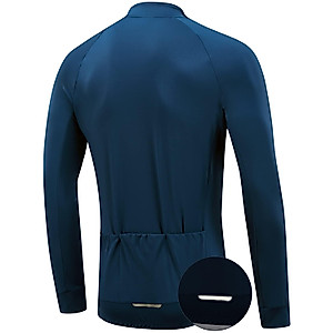 qualidyne Men's Winter Cycling Jersey Long Sleeve Fleece Thermal Bike Jacket Full Zip Biking Bicycle Shirt Cold Weather Blue