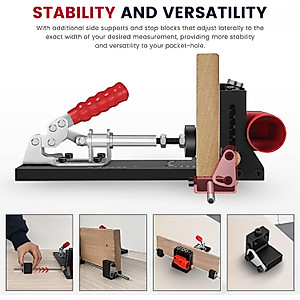 ENJOYWOOD Pocket Hole Jig System with Side Support Adjustable Drill Guide with 2 Drill Bits for Woodworking Aluminum Dowel Jig XK4S PRO