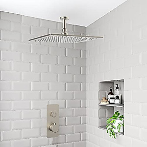 Aquaiaw Shower Arm and O-Ring Flange, 3 inch, Solid Brass, Round, Both Soldered 1/2 NPT Tapered Threads, Straight Shower Arm Extension, Ceiling Shower Head Arm for Rainfall Shower (PVD Brushed Nickel)