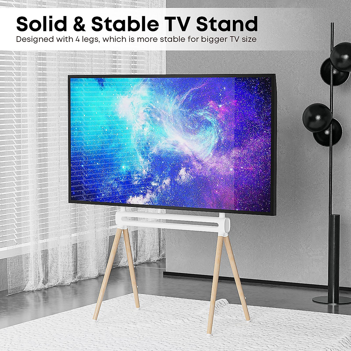 PUTORSEN Artistic Easel TV Floor Stand for 49 to 70 inch LED LCD Screens, Studio TV Display Stand with VESA 200x200 to 600x400mm and Max Load 100 Lbs, Adjustable TV Mount with 4 Legs, Color White