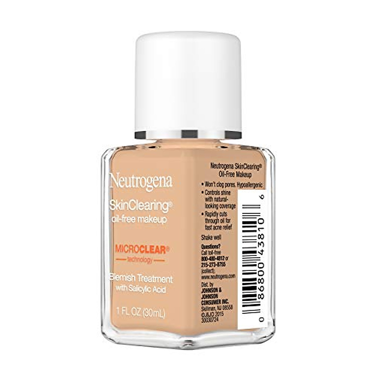 Neutrogena SkinClearing Oil-Free Acne and Blemish Fighting Liquid Foundation with Salicylic Acid Acne Medicine, Shine Controlling, for Acne Prone Skin, 115 Cocoa, 1 fl. oz