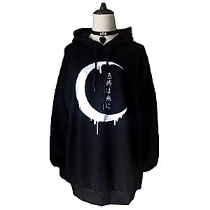 Women Loose Gothic Punk Moon Print Long Sleeve Hoodie Mitiy Sweatshirt Print Pullovers