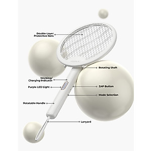 YISSVIC Electric Fly Swatter 4000V Bug Zapper Fly Racket Dual Modes Foldable USB Rechargeable with Bright LED Lights R6 (ABS)