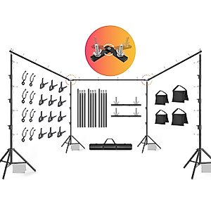 LimoStudio (Heavy Duty) 30 ft. Max Wide x 10 ft. Max Tall Backdrop Stand Background Support System, 360° Rotatable Angle Adjustable Crossbar Joint, Spring Clamp, Elastic String Holder Clip, AGG3354