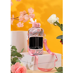 H2O Capsule 2.2L Half Gallon Water Bottle with Storage Sleeve and Removable Straw – BPA Free Large Reusable Drink Container with Handle - Big Sports Jug, 2.2 Liter (74 Ounce), Pink Marble