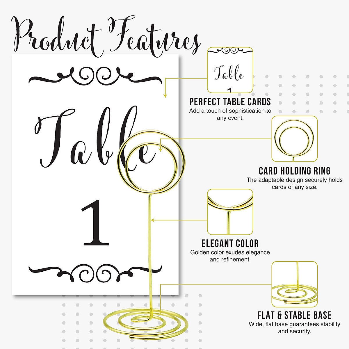 20 Pcs Golden Table Number Holders - Perfect For Weddings, Birthdays, Restaurants and Parties. 3.3 inches Holders with 20 Beautiful Cards (Gold)