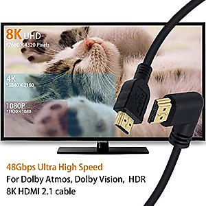 Poyiccot 8K HDMI Cable 2feet, HDMI 2.1 Cable 90 Degree Left Angle HDMI Male to Male 8K HDMI Cable 48gbps 2.1 Cable Support 8K@60Hz 4K@120 7680P 8K HDMI 2.1 Cable for TV/Xbox /PS4 /PS5(M/M Left)