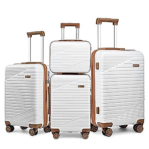 Somago 3 Piece Luggage Set (20/24/28)" with a Cosmetic Case PC Lightweight Hard Shell Luggage Sets 4 Double Rolling Wheels Suitcase with TSA Lock & YKK Zipper (White)